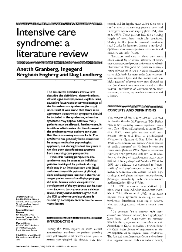 (PDF) Intensive care syndrome: a literature review