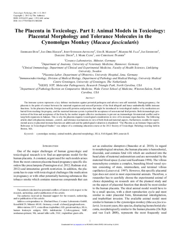 (PDF) The Placenta in Toxicology. Part I: Animal Models in Toxicology ...