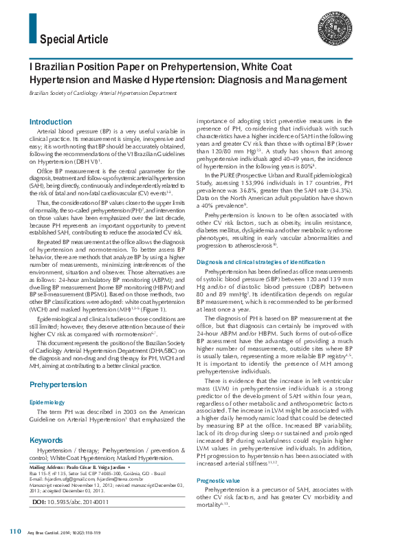(PDF) I Brazilian Position Paper on Prehypertension, White Coat ...