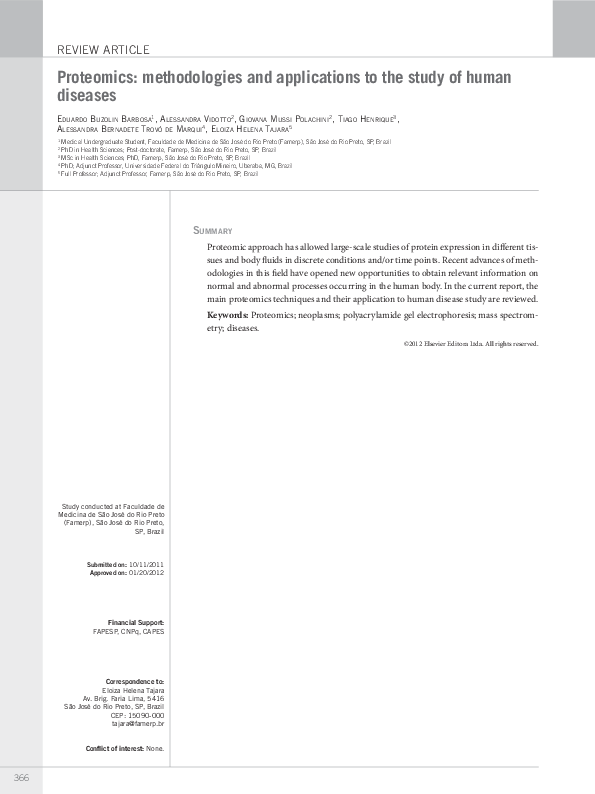 (PDF) Proteomics: methodologies and applications to the study of human diseases
