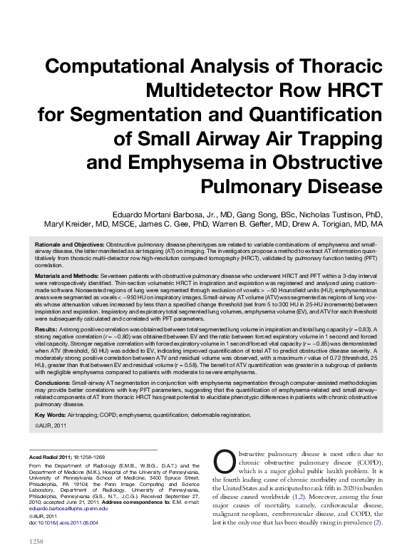 (PDF) Computational Analysis of Thoracic Multidetector Row HRCT for Segmentation and ...