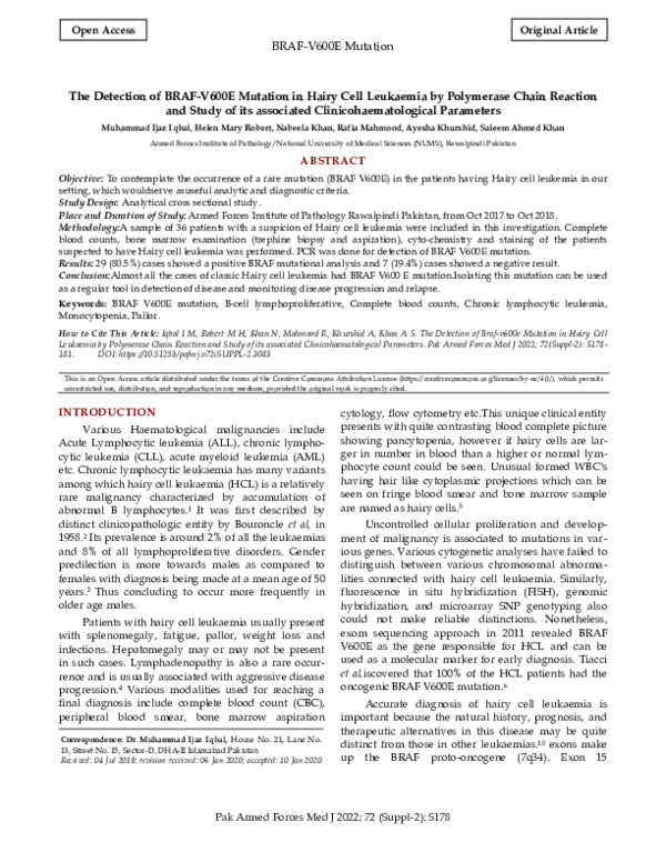 (PDF) The Detection of BRAF-V600E Mutation in Hairy Cell Leukaemia by Polymerase Chain Reaction ...