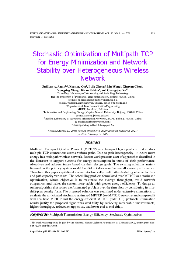 (PDF) Stochastic Optimization of Multipath TCP for Energy Minimization and Network Stability ...