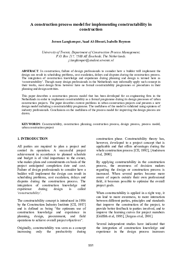 (PDF) A Construction Process Model for Implementing Constructability in Construction