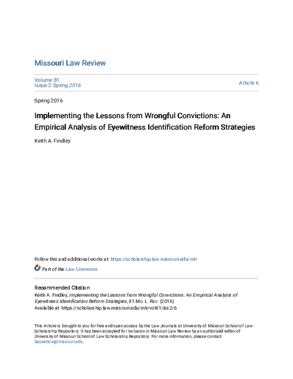 (PDF) Implementing the Lessons from Wrongful Convictions: An Empirical ...