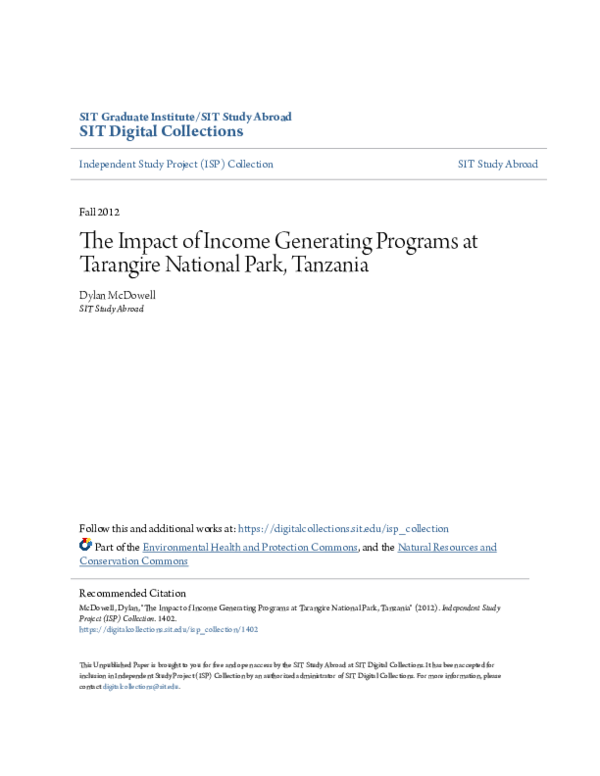 (PDF) The Impact of Income Generating Programs at Tarangire National ...