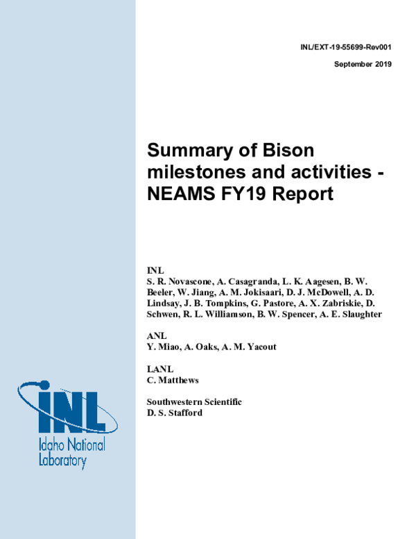 (PDF) Summary of Bison milestones and activities - NEAMS FY2019 Report