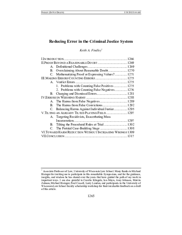(PDF) Reducing Error in the Criminal Justice System