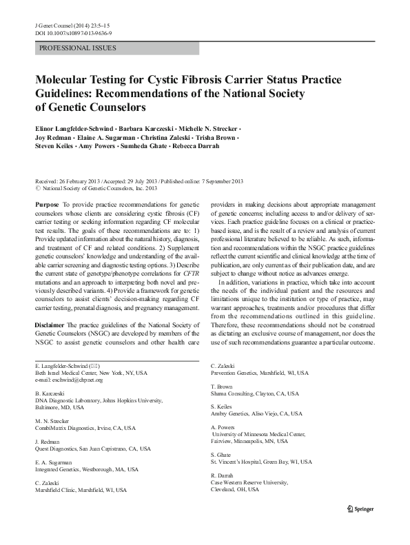(PDF) Molecular Testing for Cystic Fibrosis Carrier Status Practice ...