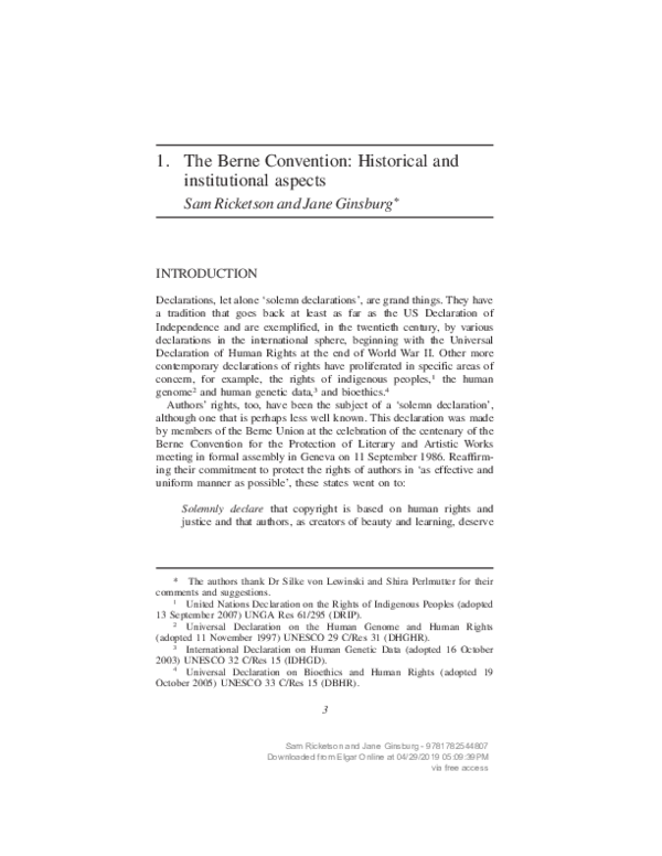 (PDF) The Berne Convention: Historical and institutional aspects