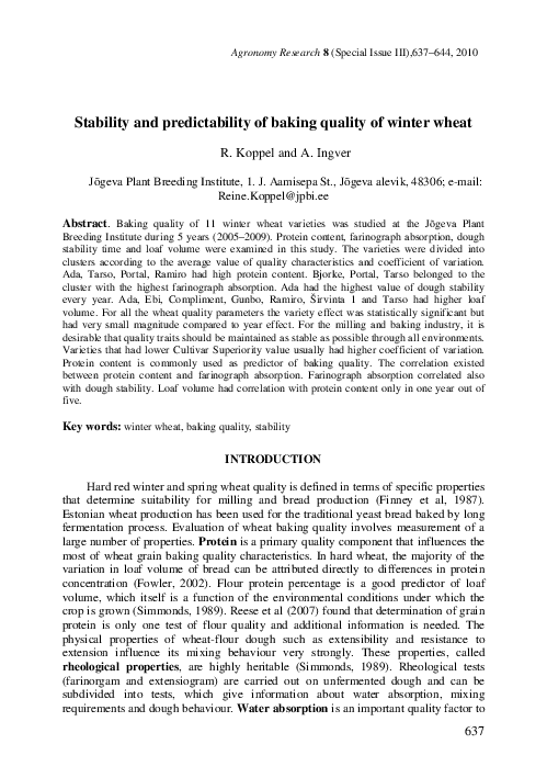 (PDF) Stability and predictability of baking quality of winter wheat
