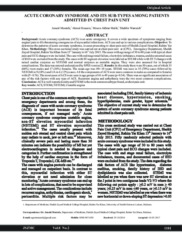 (PDF) Acute Coronary Syndrome and Its Sub-Types Among Patients Admitted ...