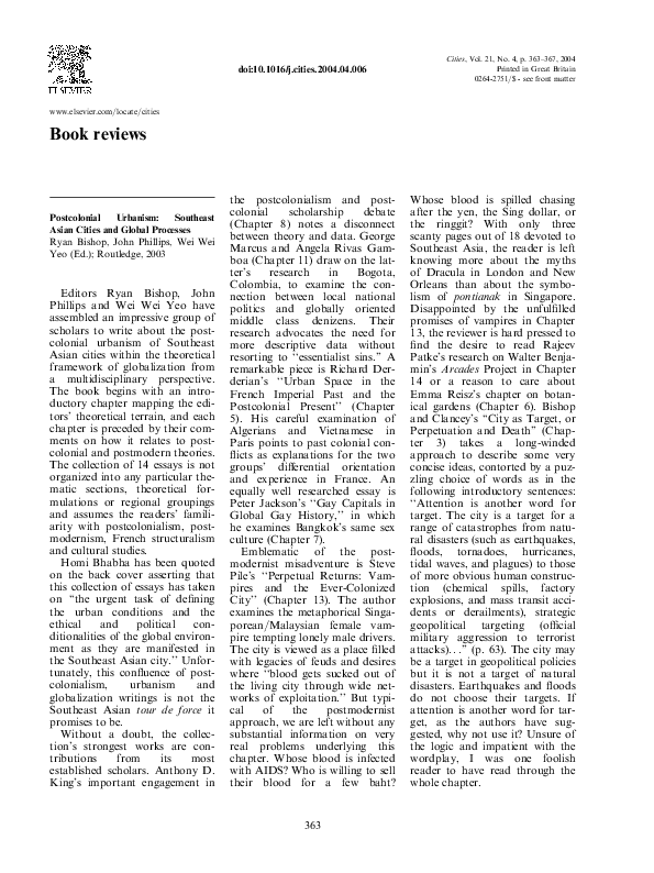 (PDF) Postcolonial Urbanism: Southeast Asian Cities and Global Processes