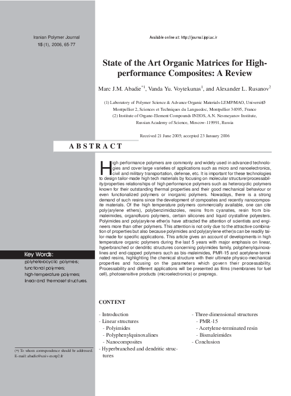 (PDF) State of the art organic matrices for high-performance composites ...