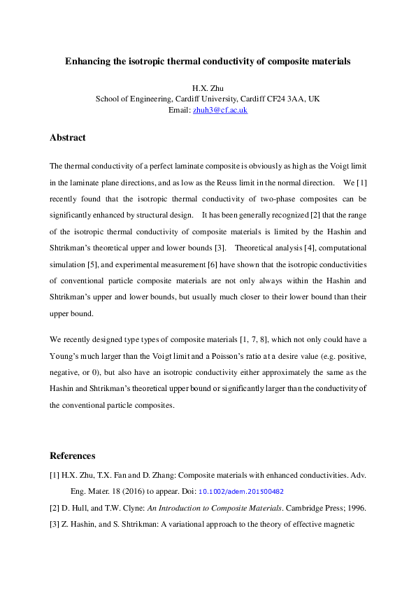 (PDF) Enhancing the isotropic thermal conductivity of composite materials | Hanxing Zhu ...