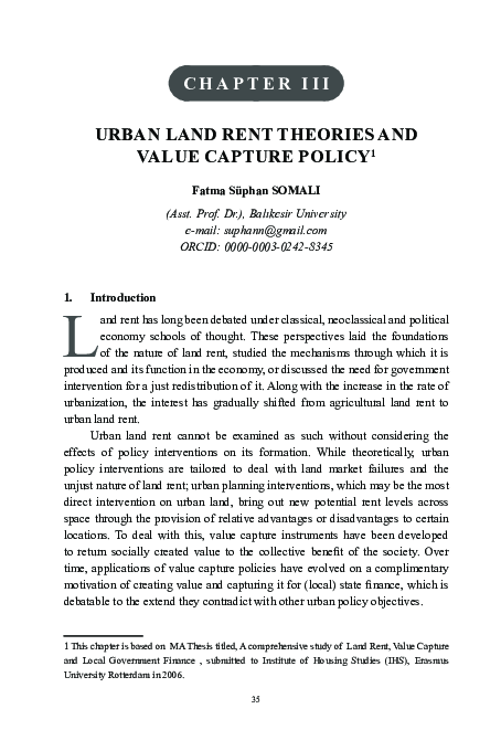 (PDF) CHAPTER III URBAN LAND RENT THEORIES AND VALUE CAPTURE POLICY 1