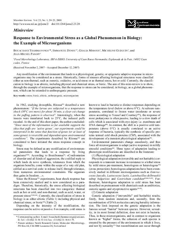 (PDF) Response to Environmental Stress as a Global Phenomenon in ...
