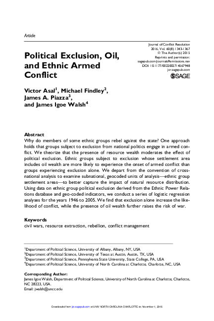 (PDF) Political Exclusion, Oil, and Ethnic Armed Conflict