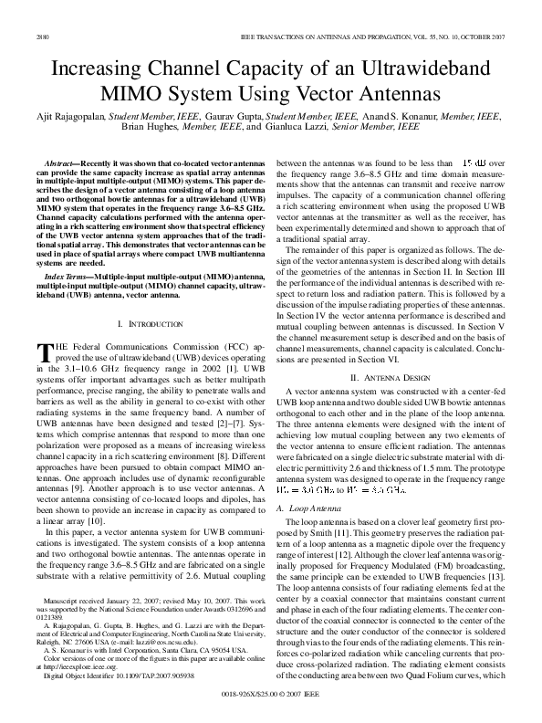 (PDF) Increasing Channel Capacity of an Ultrawideband MIMO System Using Vector Antennas