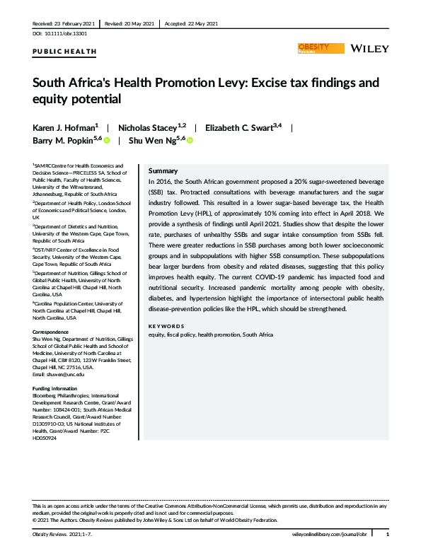 (PDF) South Africa's Health Promotion Levy: Excise tax findings and ...