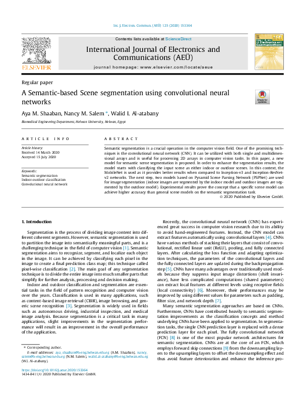 Pdf A Semantic Based Scene Segmentation Using Convolutional Neural Networks Aya Shaaban