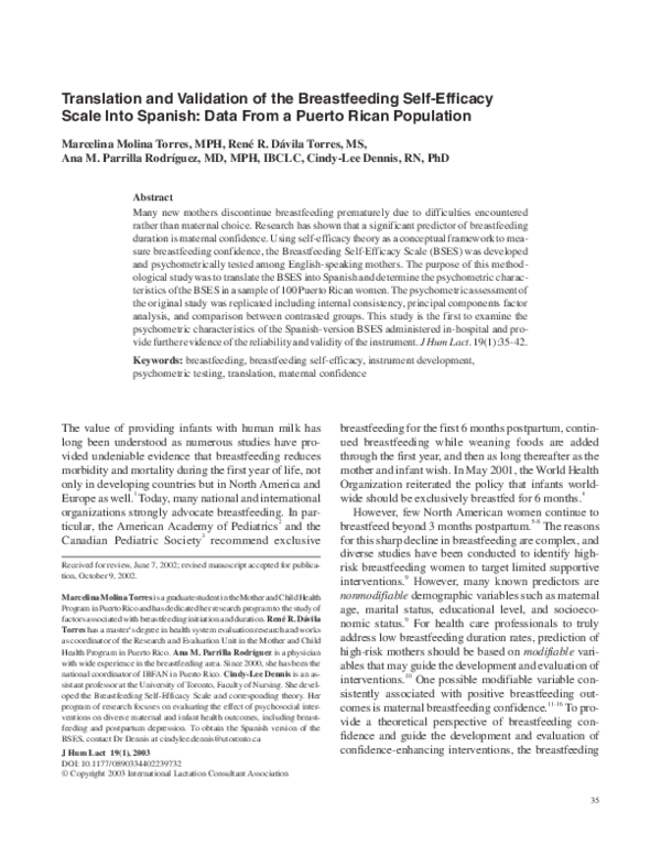 (PDF) Translation and Validation of the Breastfeeding Self-Efficacy ...