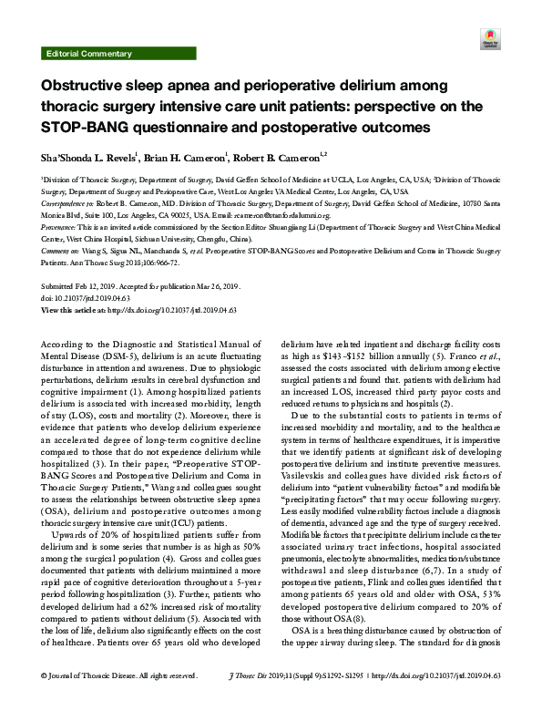(PDF) Obstructive sleep apnea and perioperative delirium among thoracic ...