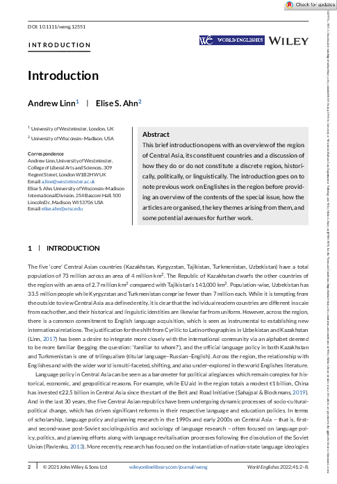 (PDF) World Englishes 2021 Linn Ahn Introduction