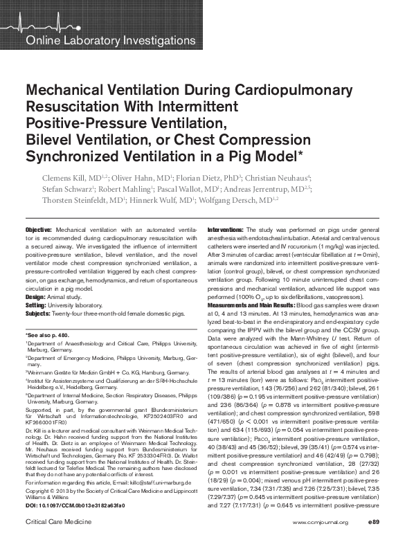 (PDF) Mechanical Ventilation During Cardiopulmonary Resuscitation With ...