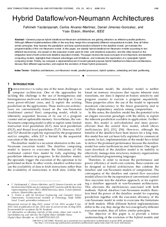 Pdf Hybrid Dataflowvon Neumann Architectures Daniel Jimenez Gonzalez