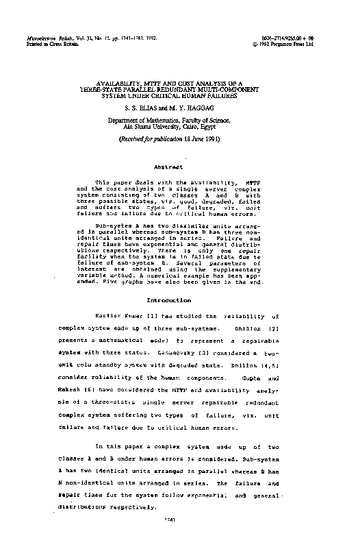 (PDF) Availability, MTTF and cost analysis of a three-state parallel redundant multi-component ...