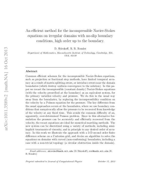 Pdf An Efficient Method For The Incompressible Navier Stokes