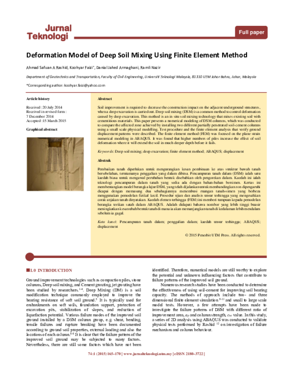 (PDF) Deformation Model of Deep Soil Mixing Using Finite Element Method