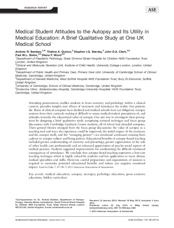 (PDF) Medical student attitudes to the autopsy and its utility in ...