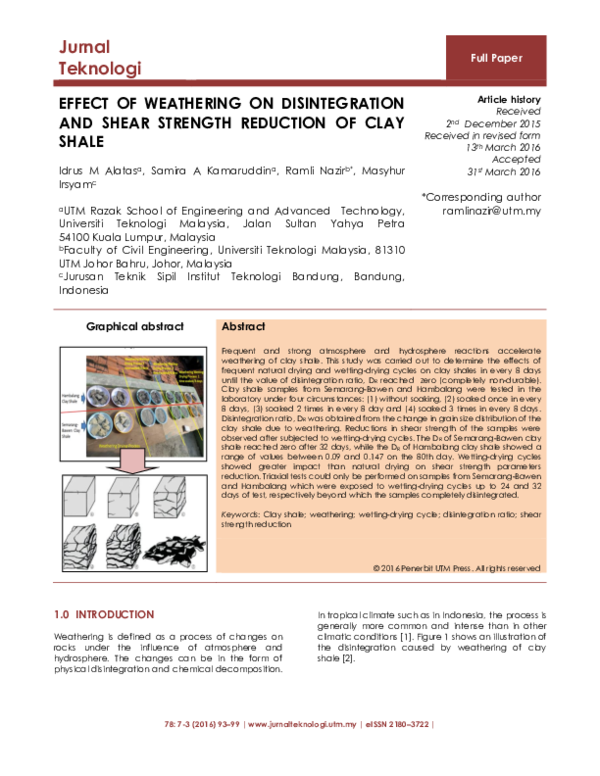 (PDF) Effect of Weathering on Disintegration and Shear Strength ...