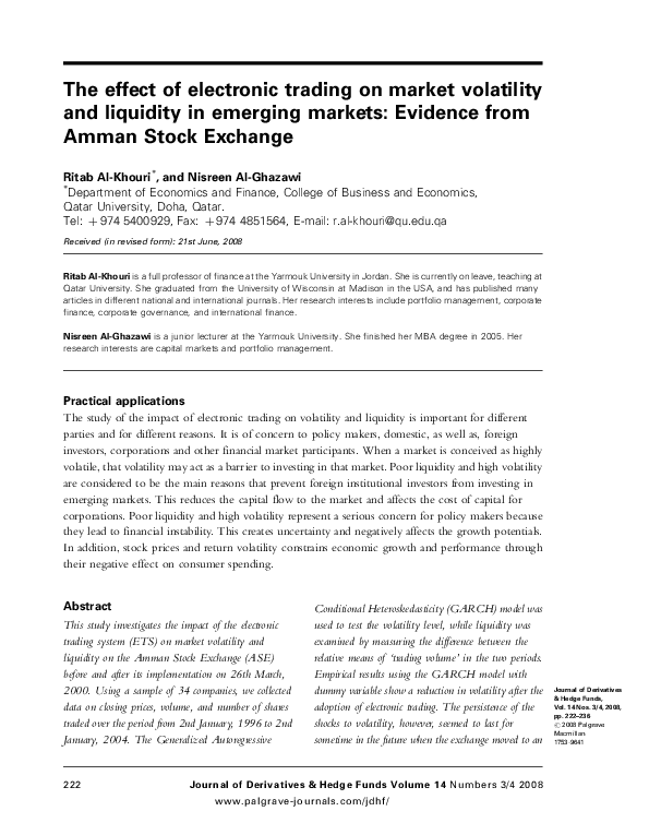 (PDF) Electronic Trading's Impact on Market Dynamics