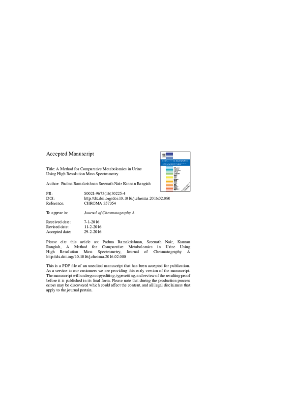 (PDF) A method for comparative metabolomics in urine using high ...