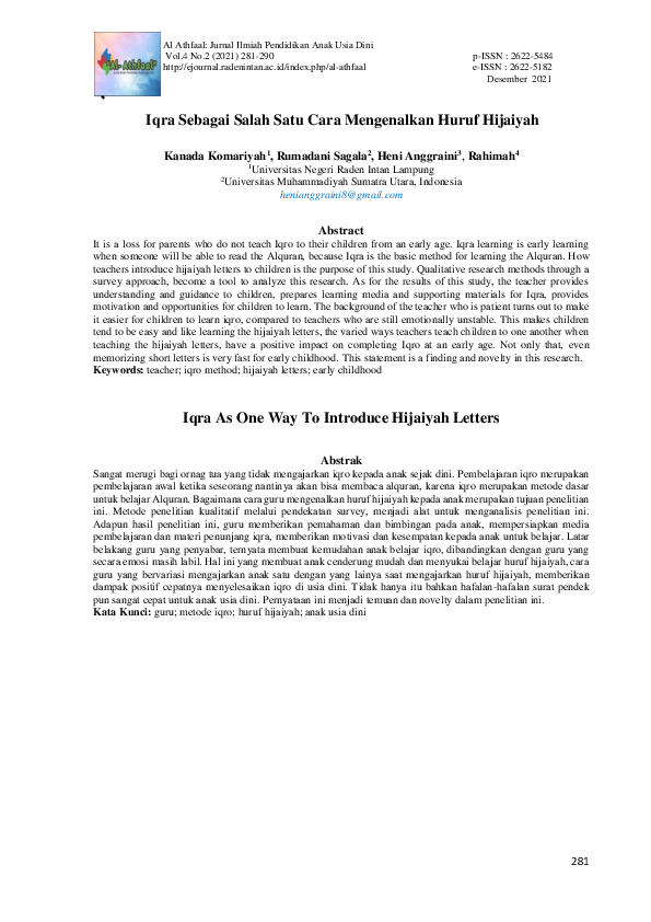 (PDF) Iqra Sebagai Salah Satu Cara Mengenalkan Huruf Hijaiyah
