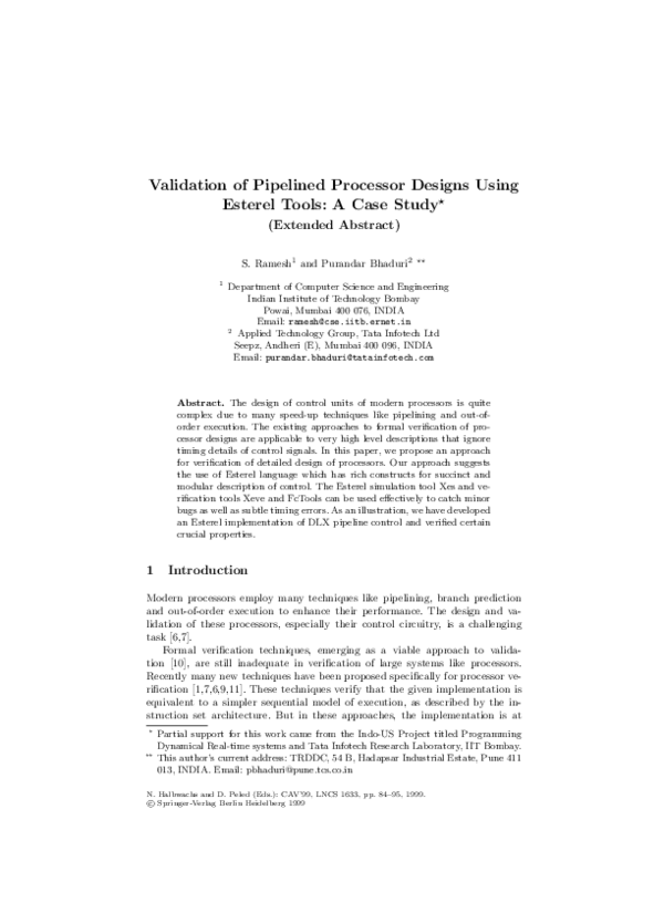 (PDF) Validation of Pipelined Processor Designs Using Esterel Tools: A Case Study | Purandar ...
