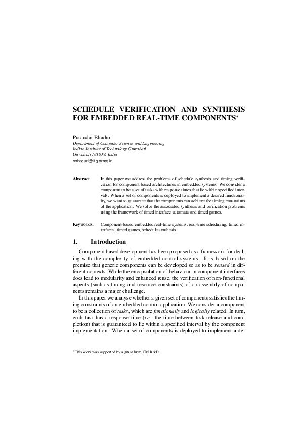 (PDF) Schedule Verification and Synthesis for Embedded Real-Time Components