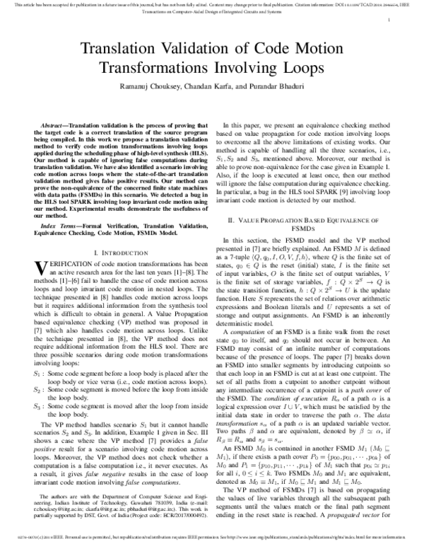 (PDF) Translation Validation of Code Motion Transformations Involving Loops
