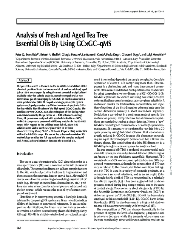 (PDF) Analysis of Fresh and Aged Tea Tree Essential Oils By Using GCxGC-qMS