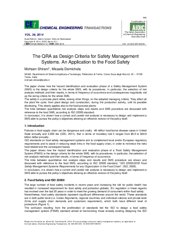 (PDF) The QRA as Design Criteria for Safety Management Systems. An ...