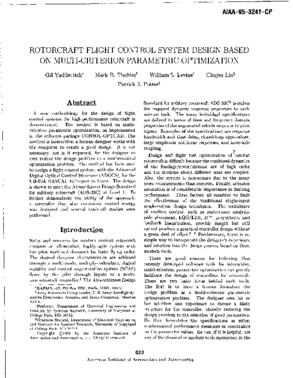 (PDF) Rotorcraft flight control system design based on multi-criterion parametric optimization