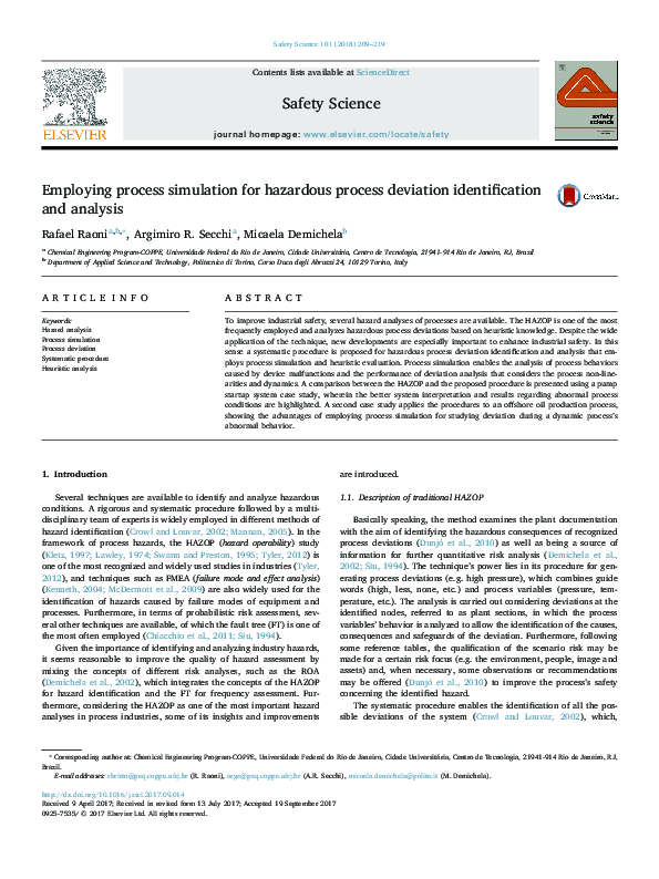 (PDF) Employing process simulation for hazardous process deviation ...