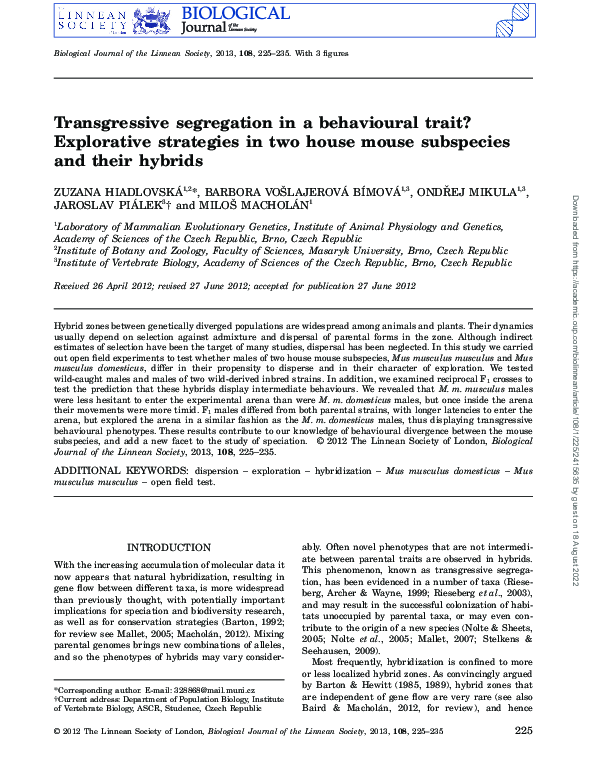 (PDF) Transgressive segregation in a behavioural trait? Explorative ...