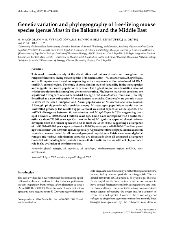 (PDF) Genetic variation and phylogeography of free-living mouse species ...