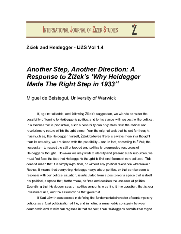(PDF) Another step, another direction: a response to Zizek's 'Why ...