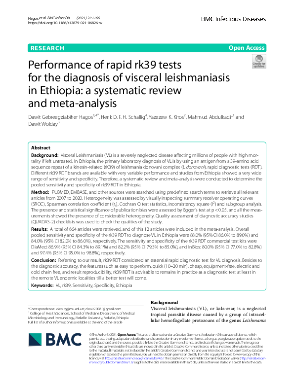 (PDF) Performance of rapid rk39 tests for the diagnosis of visceral ...