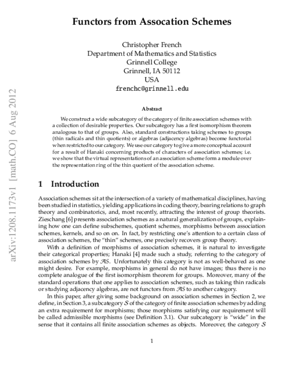 (PDF) Functors from association schemes